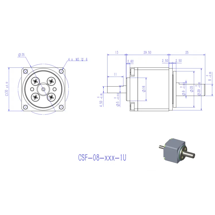 Ultra-small Axial Length High Torque Mini Harmonic Drive Gearbox - CSF-08